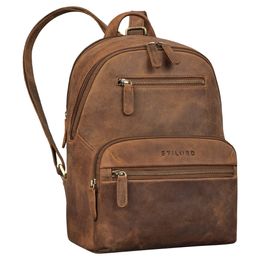 STILORD Cityrucksack "Maja" eleganter Damen Leder-Rucksack klein mit vielen Fächern, braun, mittel - braun