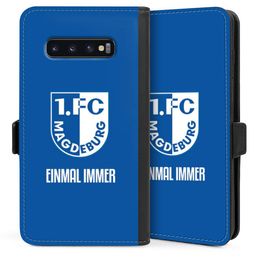 DeinDesign Galaxy S10 Plus Handy Klapph&uuml;lle Handyh&uuml;lle aus Kunst Leder schwarz Flip Case Coat Of Arms Official Licensed Product 1. Fc Magdeburg Sideflip mit 