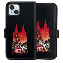 DeinDesign iPhone 15 Handy Klapph&uuml;lle Handyh&uuml;lle aus Kunst Leder schwarz Flip Case 1. Fc K&ouml;ln Cologne Cathedral Official Licensed Product Sideflip mit Lasche