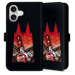 DeinDesign iPhone 16 Handy Klapph&uuml;lle Handyh&uuml;lle aus Kunst Leder schwarz Flip Case 1. Fc K&ouml;ln Cologne Cathedral Official Licensed Product Sideflip mit Lasche