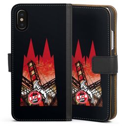 DeinDesign iPhone X Handy Klapph&uuml;lle Handyh&uuml;lle aus Kunst Leder schwarz Flip Case 1. Fc K&ouml;ln Cologne Cathedral Official Licensed Product Sideflip mit langer 