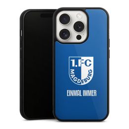 DeinDesign iPhone 15 Pro Handy Gallery Case Handyh&uuml;lle 9H Geh&auml;rtetes Glas R&uuml;ckseite H&uuml;lle Coat Of Arms Official Licensed Product 1. Fc Magdeburg Gallery Case