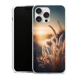 DeinDesign iPhone 15 Pro Max Handy Silikon H&uuml;lle Case wei&szlig; Handyh&uuml;lle Sun Pampasgras Nature Silikon Case
