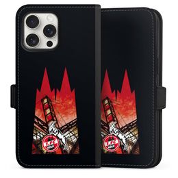 DeinDesign iPhone 15 Pro Max Handy Klapph&uuml;lle Handyh&uuml;lle aus Kunst Leder schwarz Flip Case 1. Fc K&ouml;ln Cologne Cathedral Official Licensed Product Sideflip mit 