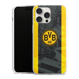 DeinDesign iPhone 15 Pro Max Handy Silikon H&uuml;lle Case wei&szlig; Handyh&uuml;lle Bvb Borussia Dortmund Stadium Silikon Case