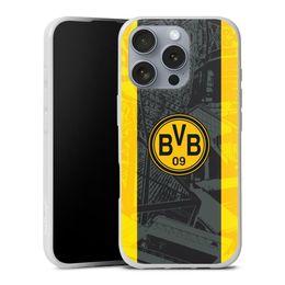 DeinDesign iPhone 16 Pro Handy Silikon H&uuml;lle Case wei&szlig; Handyh&uuml;lle Bvb Borussia Dortmund Stadium Silikon Case