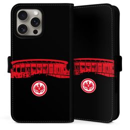 DeinDesign iPhone 16 Pro Handy Klapph&uuml;lle Handyh&uuml;lle aus Kunst Leder schwarz Flip Case Official Licensed Product Eintracht Frankfurt Stadium Sideflip mit Lasche