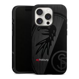 DeinDesign iPhone 15 Pro Handy Panzer Handyh&uuml;lle robuste Outdoor H&uuml;lle Schutzh&uuml;lle matt Sc Freiburg Metallic Look Official Licensed Product Tough Case