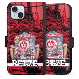 DeinDesign iPhone 15 Handy Klapph&uuml;lle Handyh&uuml;lle aus Kunst Leder schwarz Flip Case Official Licensed Product 1. Fc Kaiserslautern 1. Fck Sideflip mit Lasche
