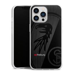 DeinDesign iPhone 13 Pro Handy Silikon H&uuml;lle Case wei&szlig; Handyh&uuml;lle Sc Freiburg Metallic Look Official Licensed Product Silikon Case