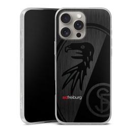 DeinDesign iPhone 16 Pro Max Handy Silikon H&uuml;lle Case transparent Handyh&uuml;lle Sc Freiburg Metallic Look Official Licensed Product Silikon Case