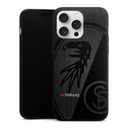 DeinDesign iPhone 15 Pro Max Handy Premium Silikon H&uuml;lle Handyh&uuml;lle schwarz Case Sc Freiburg Metallic Look Official Licensed Product Silikon Premium Case