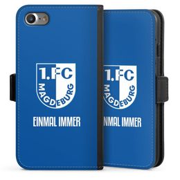 DeinDesign iPhone SE (2022) Handy Klapph&uuml;lle Handyh&uuml;lle aus Kunst Leder schwarz Flip Case Coat Of Arms 1. Fc Magdeburg Official Licensed Product Sideflip mit 