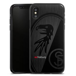 DeinDesign iPhone X Handy Silikon H&uuml;lle Case schwarz Handyh&uuml;lle Sc Freiburg Metallic Look Official Licensed Product