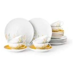 Teeservice Seltmann Weiden "Geschirr-Set, 18 Teile, Liberty Meadow Grasses, klein" Geschirr-Sets weiß (weiß, curry) mit Gräsermotiv, Made in Germany