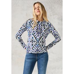 Cecil Langarmshirt mit grafischem Muster, weiß, XS (36), vanilla white