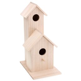 buttinette Doppeltes Vogelhaus aus Holz, 16 x 24 x 36 cm