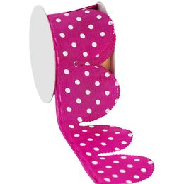 buttinette Stoffband Ziehblume "Tupfen", fuchsia-weiß, 5 cm, 2,5 m