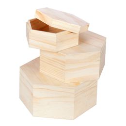 buttinette Boxen aus Holz, sechseckig, 3 Stück