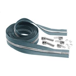 buttinette Endlosrei&szlig;verschluss im Set, mit silberfarbiger Spirale 6,5 mm, 2 m, jeans