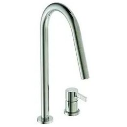 Ideal Standard Gusto Küchen-2-Loch-Armatur BD424GN silver storm, mit hohem Rohrauslauf und herausziehbarer 2-Funktionshandbrause