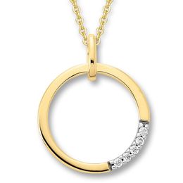 Kette mit Anhänger ONE ELEMENT "0.03 ct Diamant Brillant aus 585 Gelbgold" Halsketten Gr. 0.03 ct, Gelbgold 585-Diamanten, goldfarben (gold) Damen Schmuckset - Set mit verstellbarer Halskette