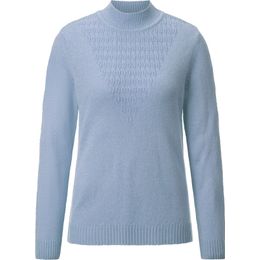Damen Boucl&eacute;-Pullover mit Rippenb&uuml;ndchen hellblau, Gr&ouml;&szlig;e 50
