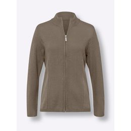 WITT Damen Strickjacke mit Stehkragen, pflegeleicht, taupe, Gr&ouml;&szlig;e 44