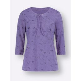 WITT Damen 3/4-Arm-Shirt mit weitenregulierbarem Ausschnitt, lavendel-graphit-bedruckt, Gr&ouml;&szlig;e 44