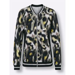 CREATION L PREMIUM Wit Damen Modal-Viskose-Jacke, hellgrau-zitrone-bedruckt, Gr&ouml;&szlig;e 44/46