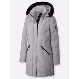 WITT Damen Steppjacke mit Pelz-Imitat-Besatz, steingrau, Gr&ouml;&szlig;e 42