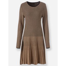 Heine Witt Damen Strickkleid in Plissee-Optik, camel-schwarz-gestreift, Gr&ouml;&szlig;e 42
