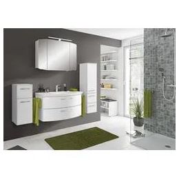 Badezimmer-Set SAPHIR "Cassca Sprint 4-teilig Mineralmarmor-Waschtisch mit LED-Spiegelschrank" Kastenmöbel-Sets Gr. B/H/T: 161 cm x 200 cm x 50,5 cm, 1 Mineralmarmor-Waschtisch weiß-1 Waschtischunterschrank mit 2 Auszügen-1 Spiegelschrank mit 3 Drehtüren-1 Aufsatzleuchte-1 Unterschrank mit 1 Drehtür, 1 Auszug-1 Midischrank mit 1 Drehtür, 2 Auszügen, weiß (weiß hochglanz, glanz) Midischrank, Unters