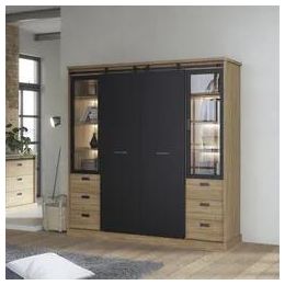 Kleiderschrank FORTE Schränke Gr. B/H/T: 203,2cm x 208,4cm x 61cm, 4 St., schwarz (waterford eiche / schwarz) mit Beleuchtung