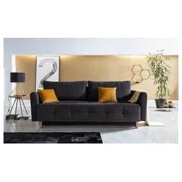 Schlafsofa Inosign "Nordic" Sofas Gr. B/H/T: 219cm x 93cm x 88cm, Microfaser PRIMABELLE, mit Bettfunktion-mit Bettkasten, schwarz mit Federkern und Metallbeinen, Steppung im Sitzbereich