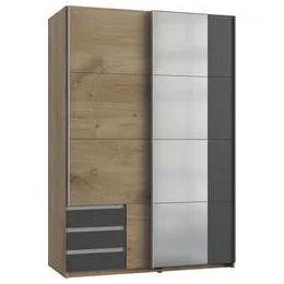 Schwebetürenschrank wimex "Emden moderner Kleiderschrank mit Spiegel und Schubladen BESTSELLER" Schränke Gr. B/H/T: 135cm x 198cm x 64cm, 2, grau (plankeneiche nachbildung/graphit) Schlafzimmer Schrank Garderobenschrank mit Schwebetüren Topseller