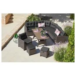 Gartenlounge-Set Konifera "Keros Premium" Sitzmöbel-Sets grau (vintage grau, braun) Gartenmöbel-Set Ecklounge, Polyrattan, Stahl, geeignet für 8 Personen, inkl. Auflagen