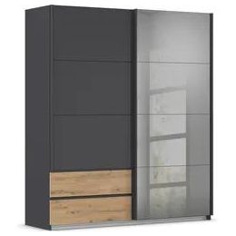 Schwebetürenschrank Rauch "Kleiderschrank Schrank Garderobe ELARA Glastür/Grauspiegel" Schränke Gr. B/H/T: 181 cm x 210 cm x 62 cm, 2 St., grau (graumetallic, eiche artisan, grauspiegel) praktische Schubladen optional farblich abgesetzt MADE IN GERMANY