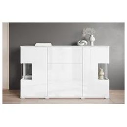 Sideboard Inosign "Kenia" Sideboards Gr. B/H/T: 150 cm x 88,9 cm x 39,5 cm, weiß (weiß matt, hgl) Sideboard mit 3 Schubladen, 6 Fächern, Glastüren, Breite 150 cm