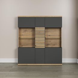 Highboard Inosign "Galway" Sideboards Gr. B/H/T: 131 cm x 147 cm x 38 cm, schwarz (anth, eichenb)