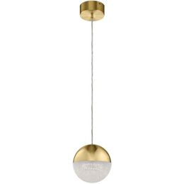 Licht-Erlebnisse - Pendelleuchte led Dimmer Aluminium d: 20 cm h: max. 180 cm in Creme-Gold Weiß Kugel Schirm 2131 lm