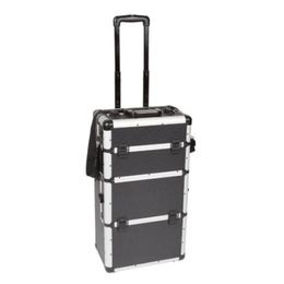 Werkzeugkoffer, Trolley-Funktion, ausziehbarer Griff, Schlüsselschloss, 2 Schlüssel, Aluminium, Schwarz, 370 x 225 x 670 mm - black - Perel