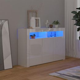 Bonnevie - Sideboard,Kommode,Küchenschrank,Aufbewahrungsschrank mit LED-Leuchten Hochglanz-Weiß 115,5x30x75 cm CFW195581