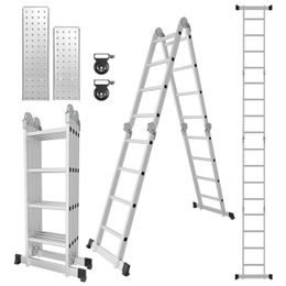 Swanew - Teleskopleiter Alu Leichtgewicht Rutschfester 4x4 Ebene+Rad+Brett Multifunktionsleiter Mehrzweckleiter Ausziehbare Leiter 15 Stufe