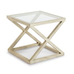 Fijalo - Beistelltisch 60X60X55 Glas/Holz weiß verschleiert