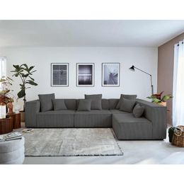 Colombine – modulares ecksofa rechts – 5-sitzer – aus cord - dunkelgrau