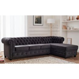 Lisa Design - William - chesterfield ecksofa rechts - 4 sitzplätze - aus samt - dunkelgrau