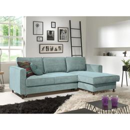 Jake – ecksofa mit schlaffunktion – mit bettkasten – 4-sitzer – aus velours – rechts - blau