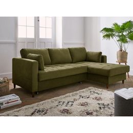 Lisa Design - Anna – ecksofa mit schlaffunktion – mit bettkasten – 4-sitzer – moderner stil – rechts - olivgrün