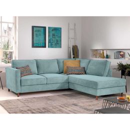 Jake - ecksofa mit schlaffunktion - 5-sitzer - aus samt - rechts - blau